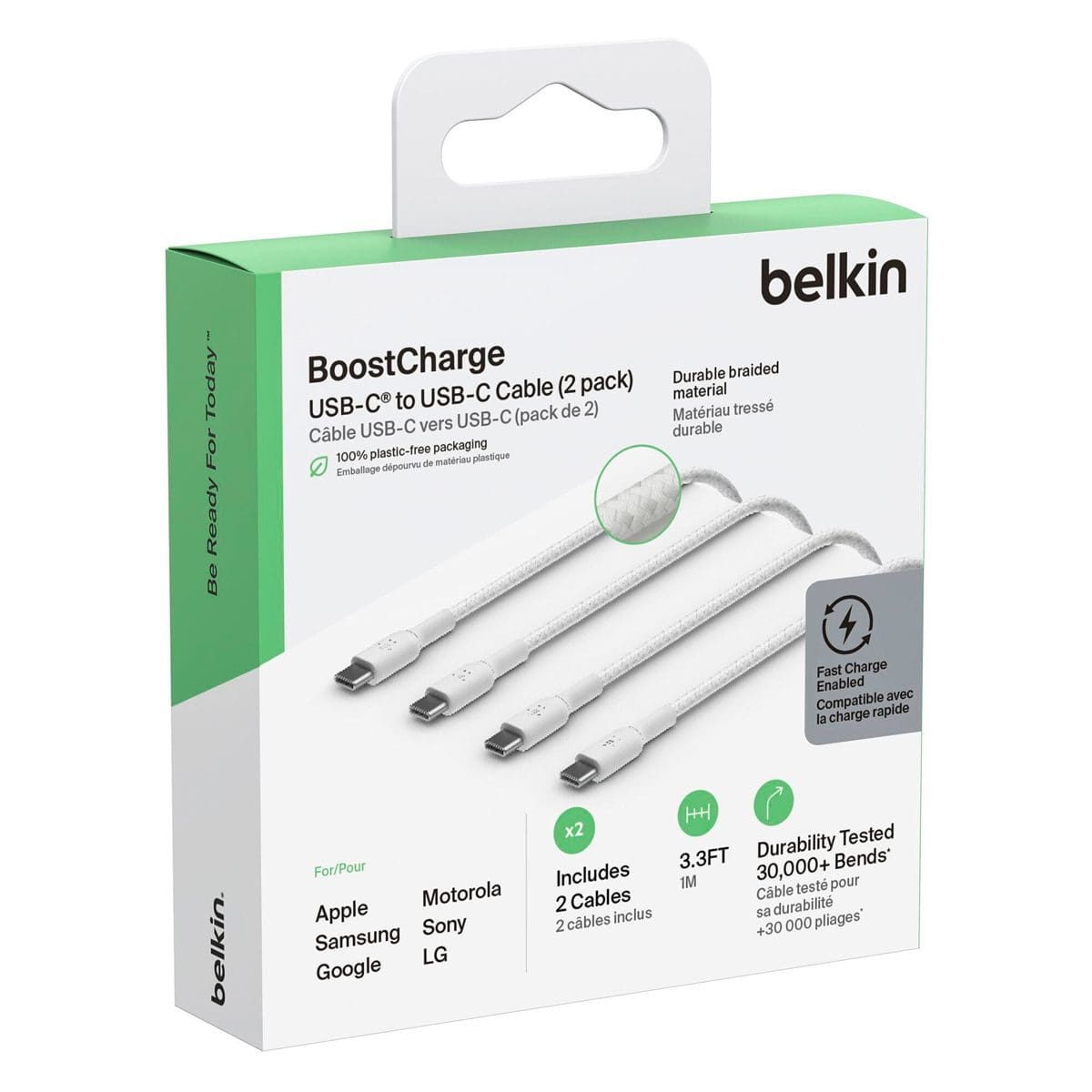 Belkin BoostCharge USB Type-C to USB Type-C 1m Braided Cable 2-pack ...